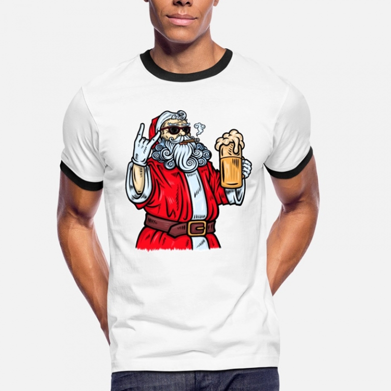 Bad Santa Claus, Rock, Beer and Cigar, Funny T-Shirt - Logic Design Studio