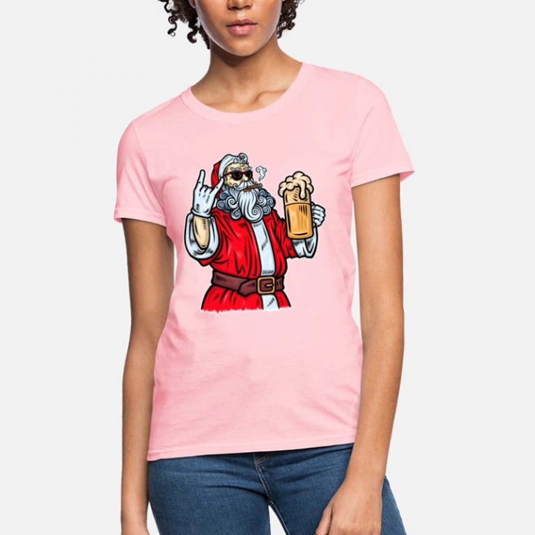 Bad Santa Claus, Rock, Beer and Cigar, Funny T-Shirt - Logic Design Studio